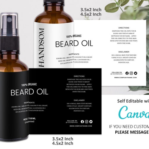 Editable Beard Oil Label Template Minimal Modern Black | Etsy