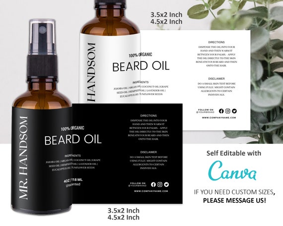 Editable Beard Oil Label Template Minimal Modern Black | Etsy
