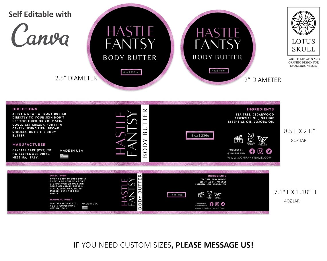 DIY Black Pink Rose Label Template Body Butter Labelsjar - Etsy