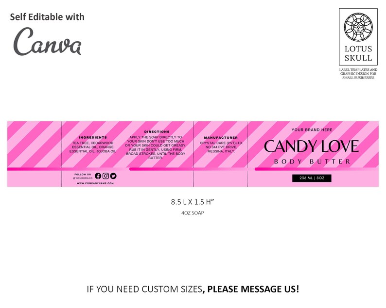 Editable Pink Pattern Cosmetic Label Templates Body - Etsy