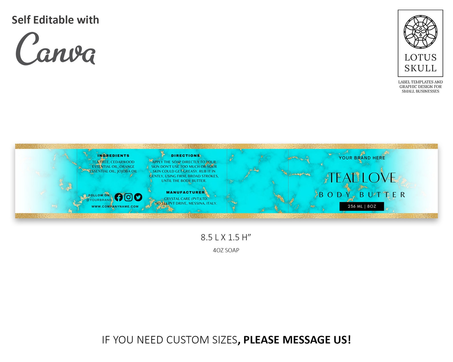 Editable Teal Blue Gold and Marble Label Template - Etsy