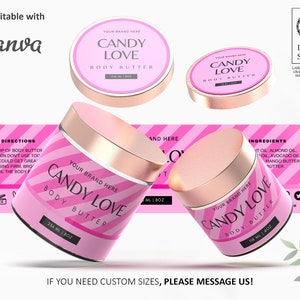 Editable Pink Pattern Cosmetic Label Templates Body Butter,shower ...