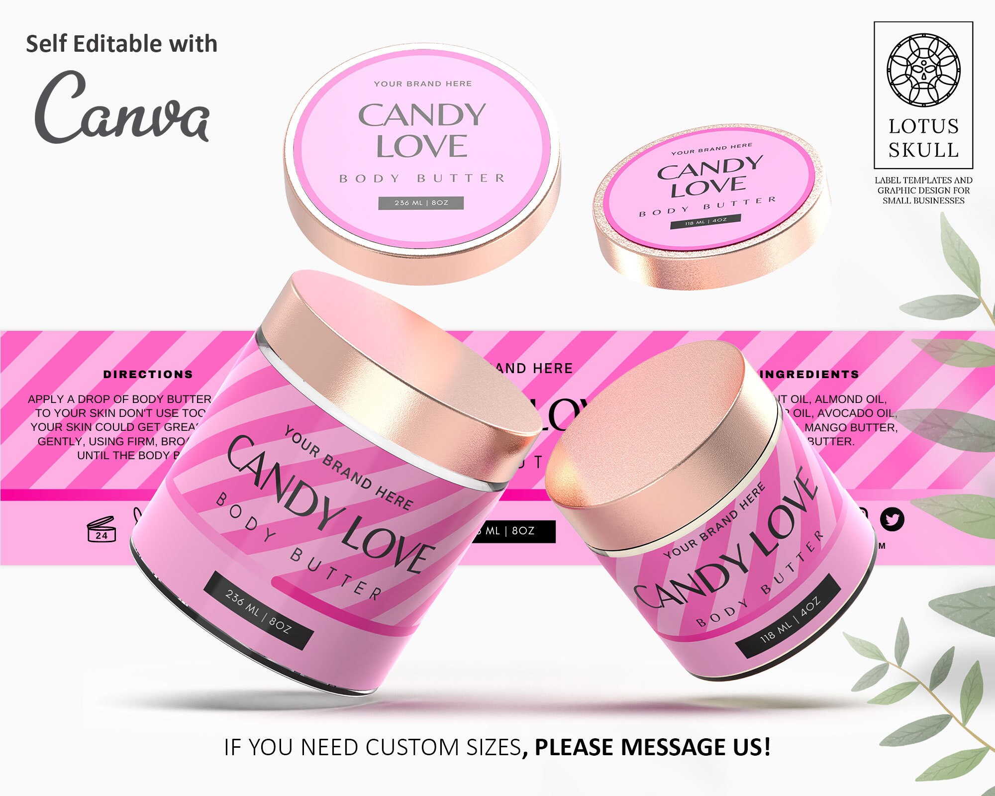 Editable Pink Pattern Cosmetic Label Templates Body Butter,shower ...
