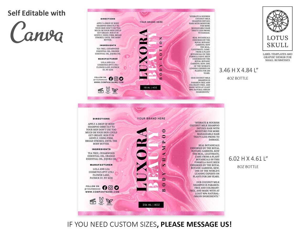 Editable Pink Abstract Skincare Label Template Body - Etsy
