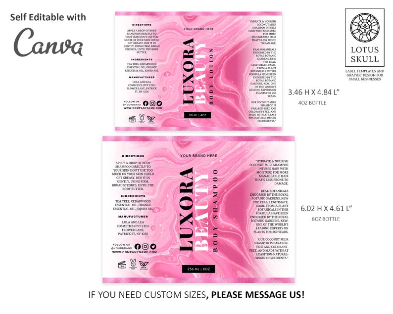 Editable Pink Abstract Skincare Label Template Body - Etsy