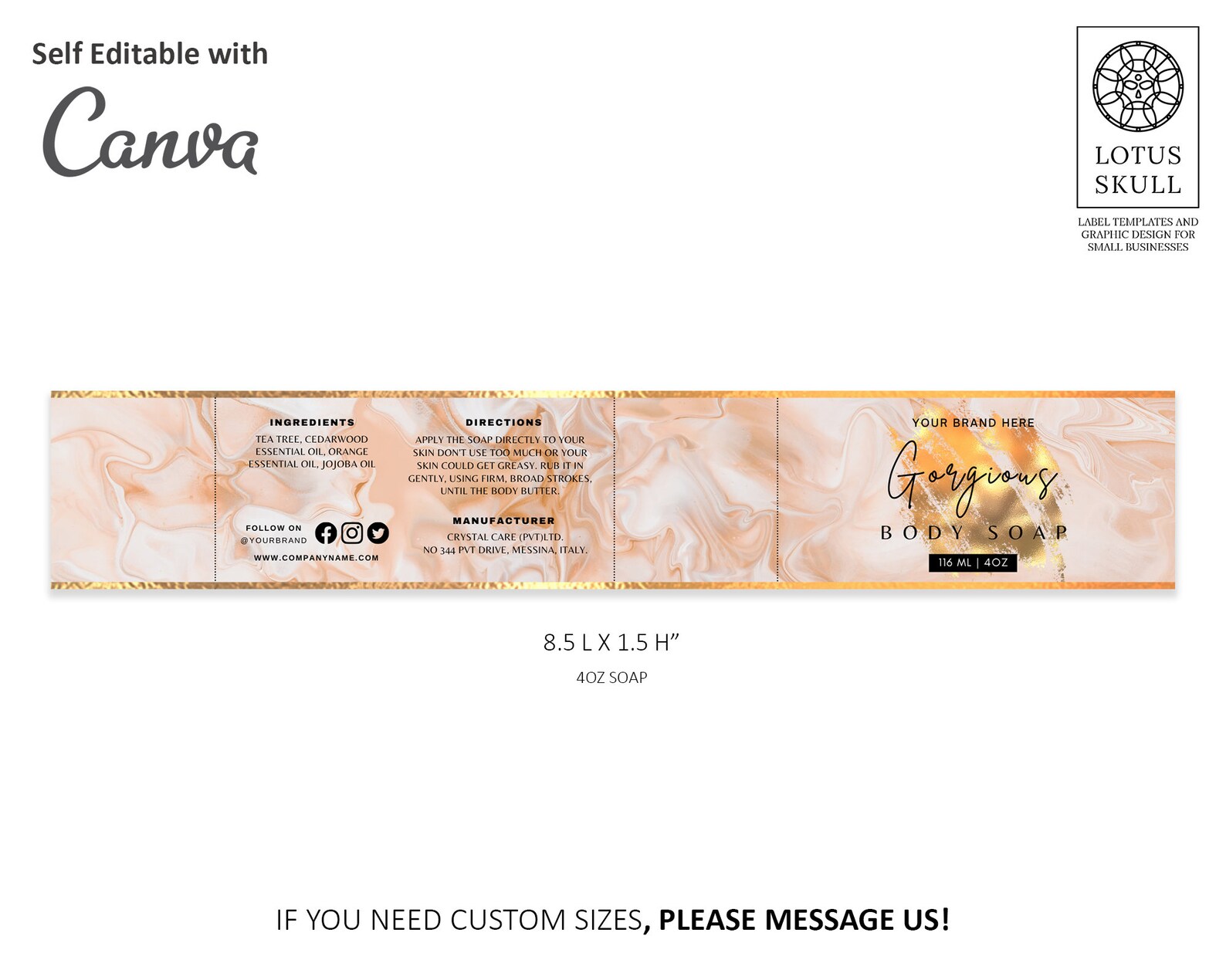 Editable Gold Peach Cosmetic Label Templates Body - Etsy