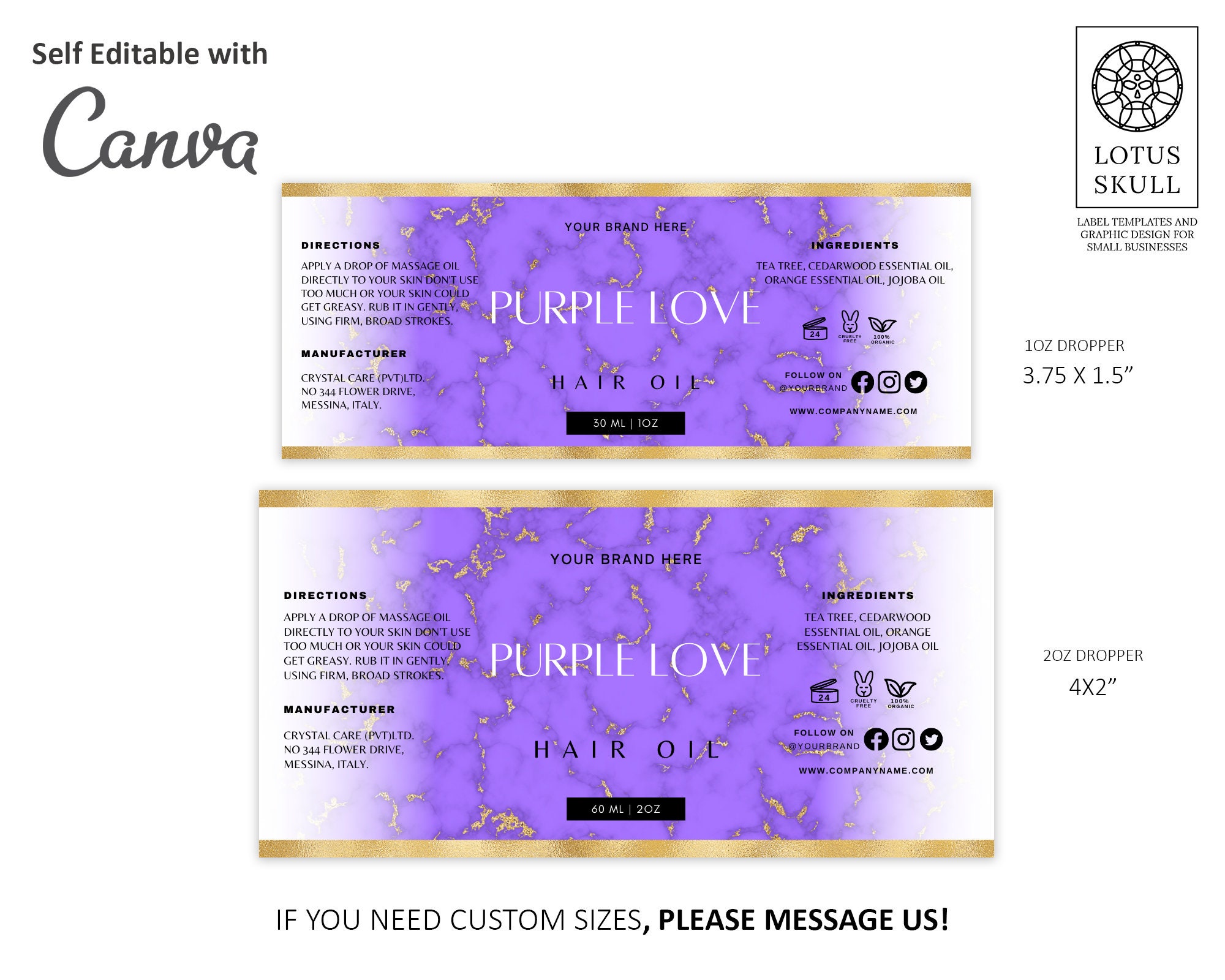 Editable Purple Gold Marble Label Template Whipped Body - Etsy