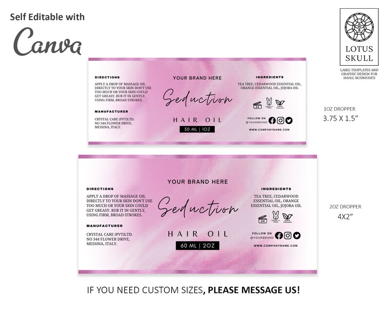 Editable Pink Rose Cosmetic Label Templates Body - Etsy
