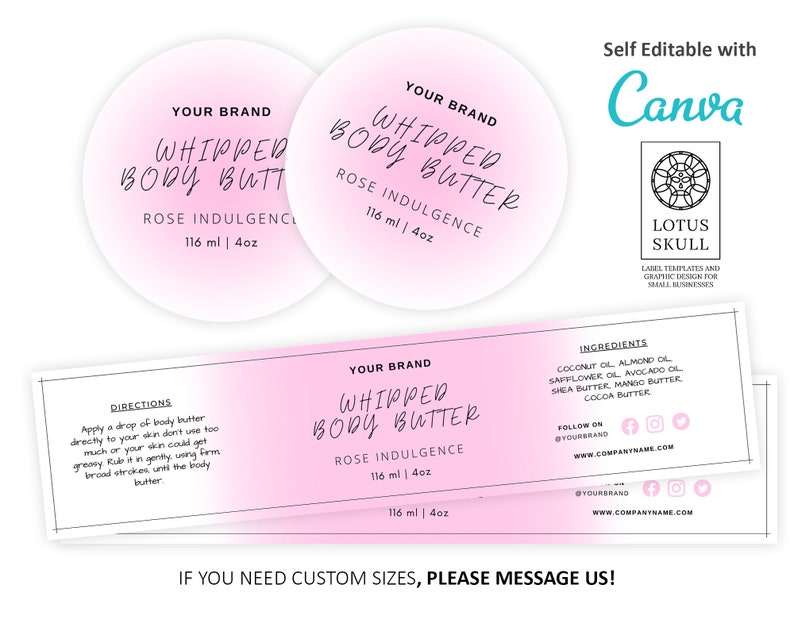 Editable Body Product Label - Cosmetic Label , Body Care Labels, DIY ...