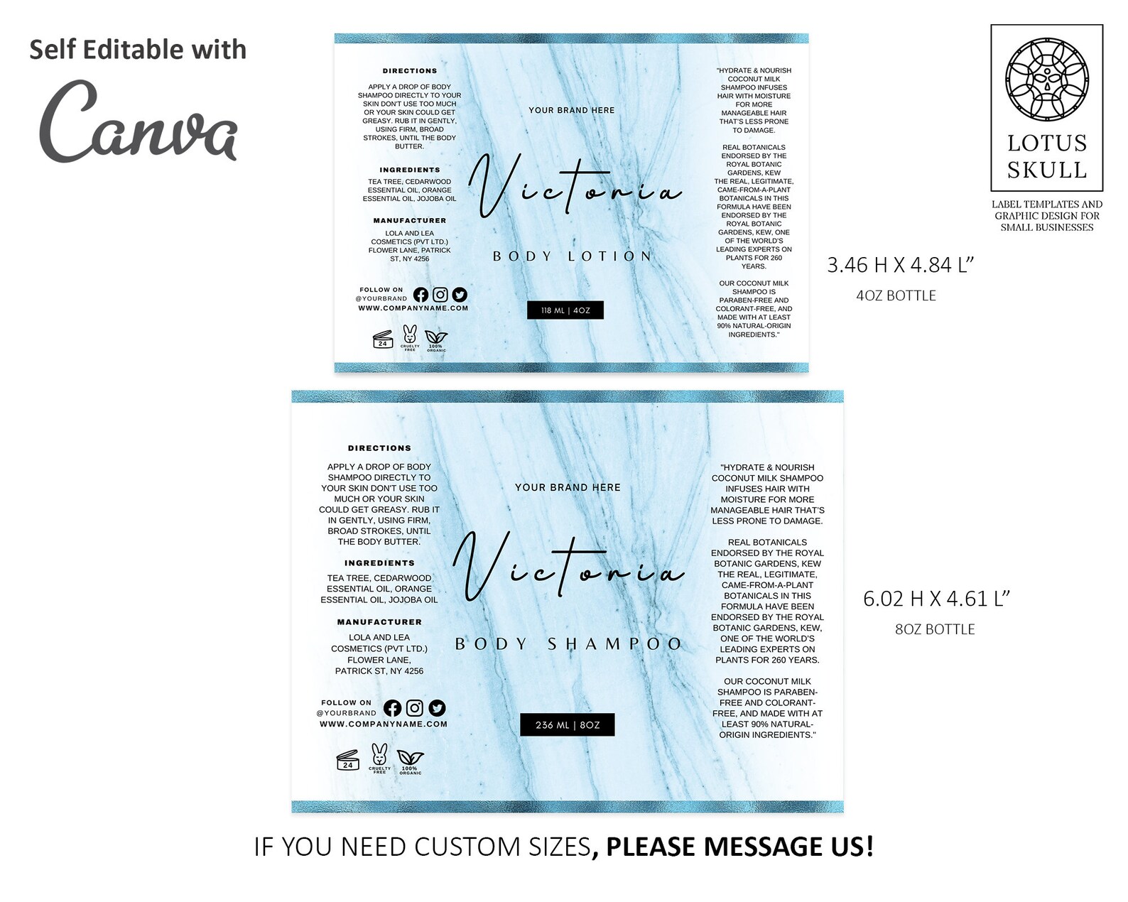 Editable Blue Marble Skincare Label Templates Body - Etsy