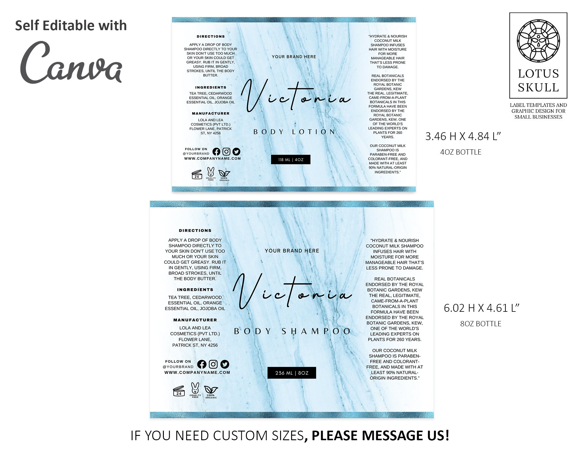 Editable Blue Marble Skincare Label Templates Body - Etsy