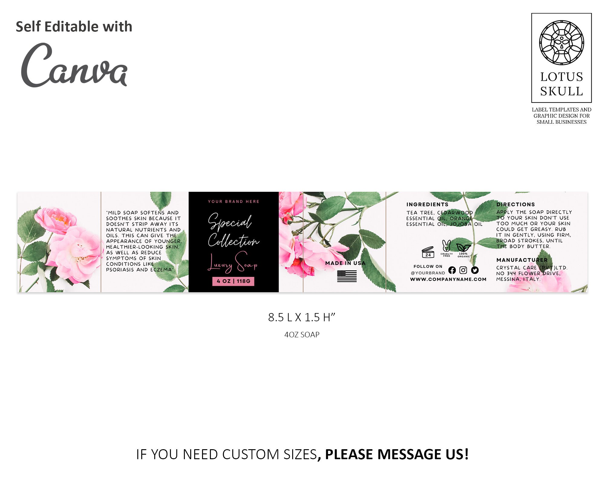 Editable Rose Label Template Skincareproduct Labelsbody - Etsy