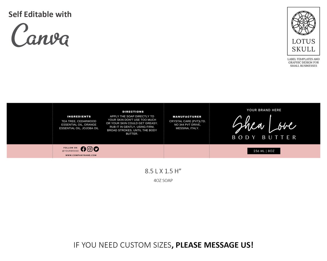 Black Rose Gold Label Template Body Butter Labels Bottle - Etsy