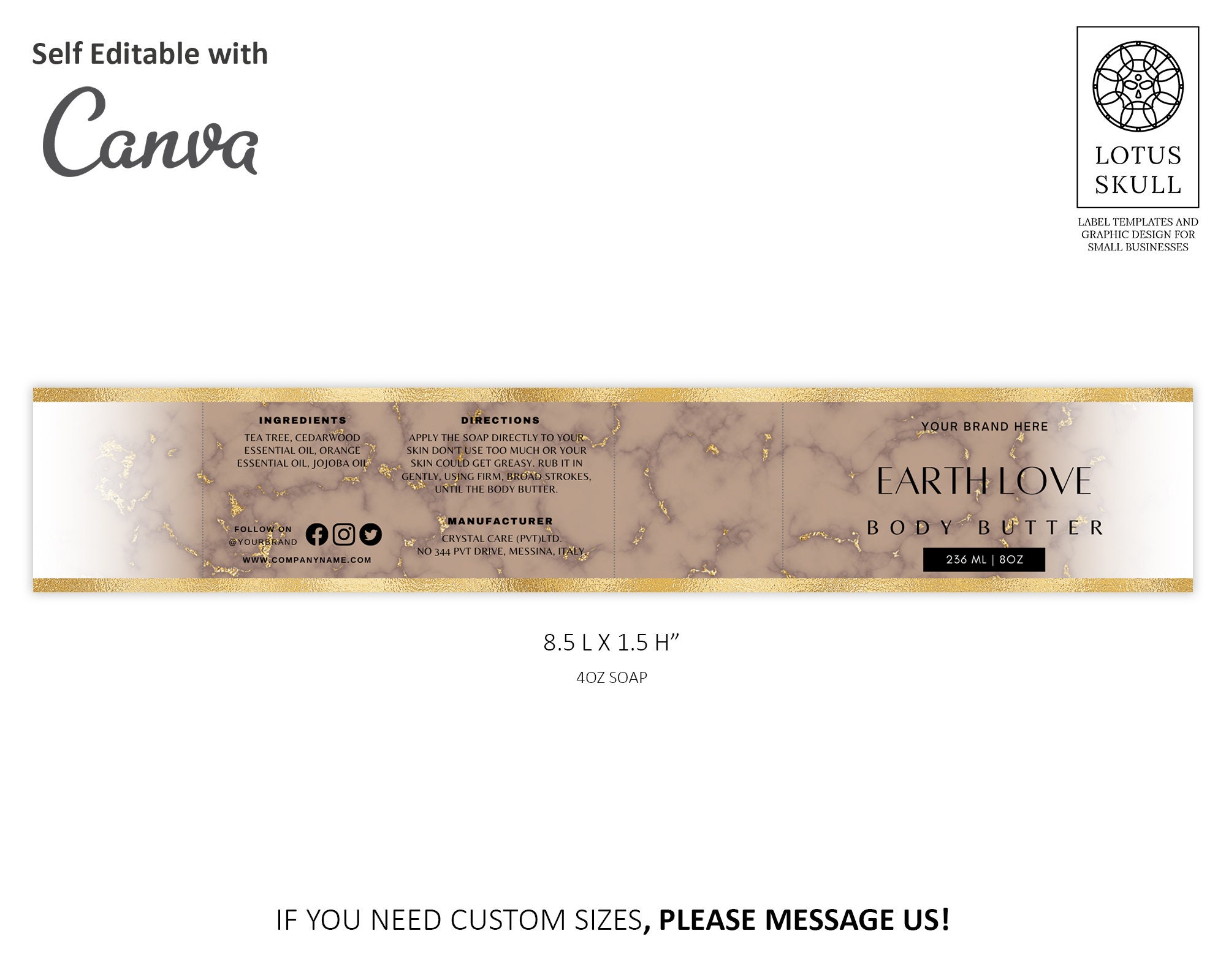 Editable Brown Gold Glitter Marble Label Template Whipped - Etsy