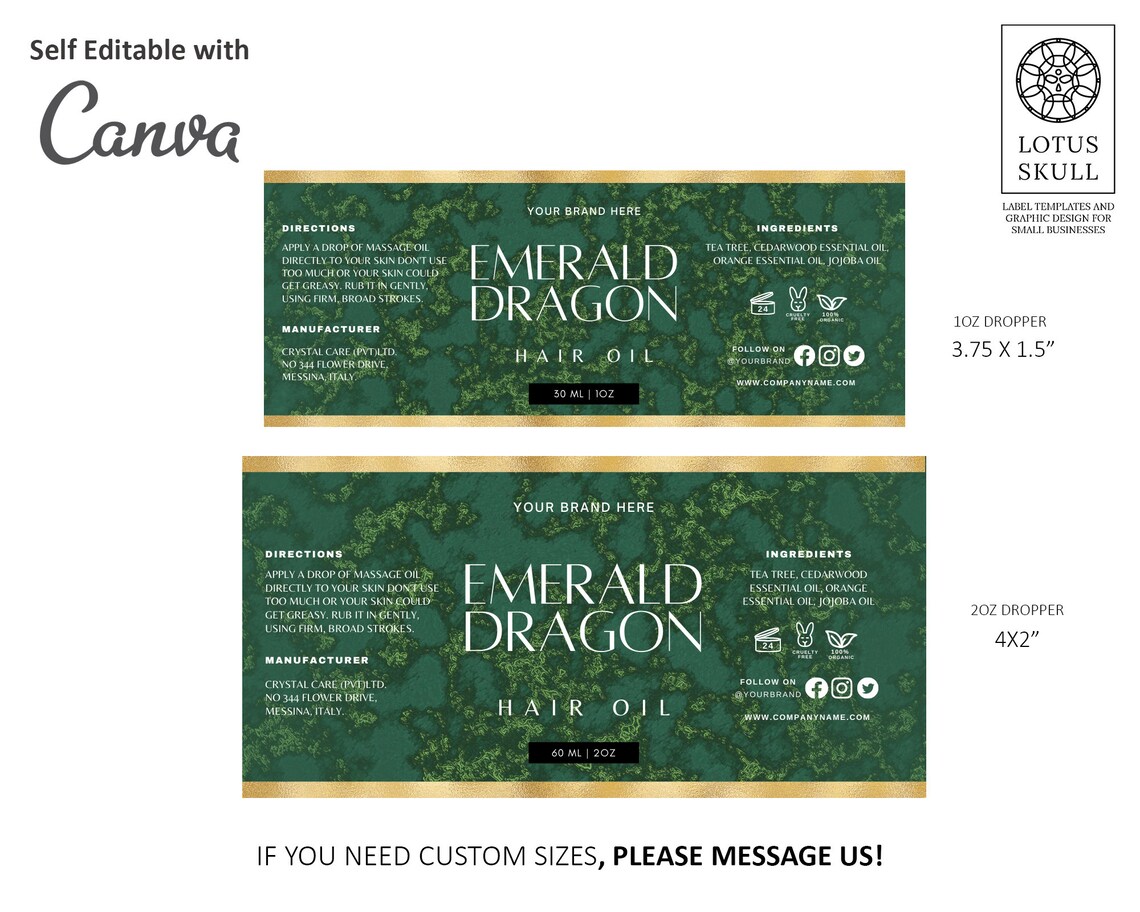 Editable Emerald Marble Gold Label Template Body - Etsy