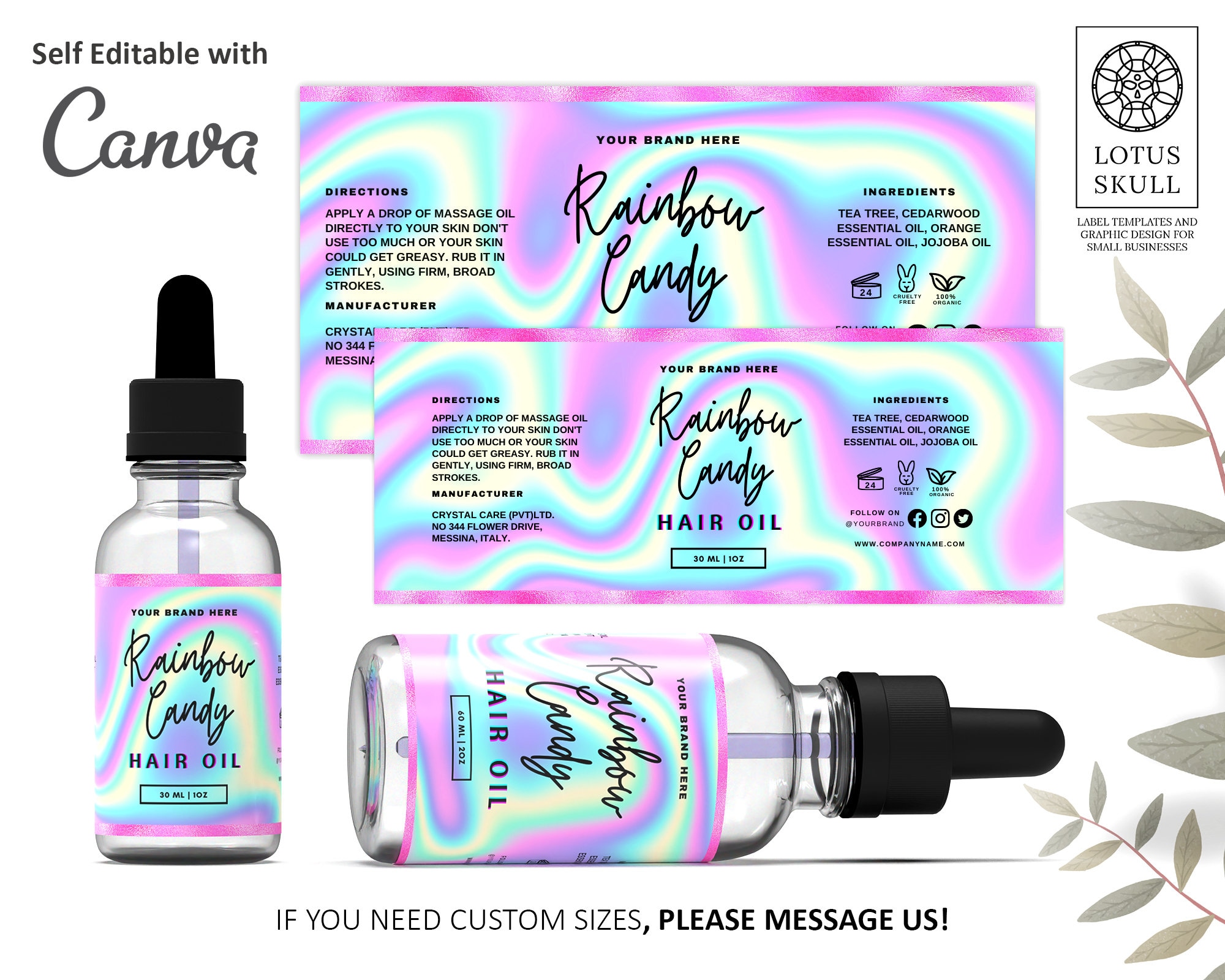 Editable Iridescent Bottle Labels Unicorn Body Butter Labels, Dropper ...