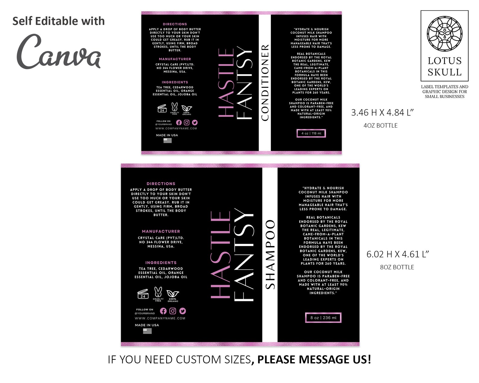 DIY Black Pink Rose Label Template Body Butter Labelsjar - Etsy