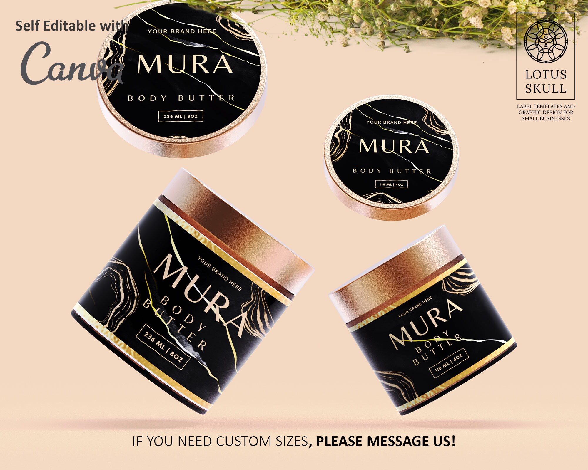 Black Gold Marble Label Template Body Butter Product Labels, Skin Care ...