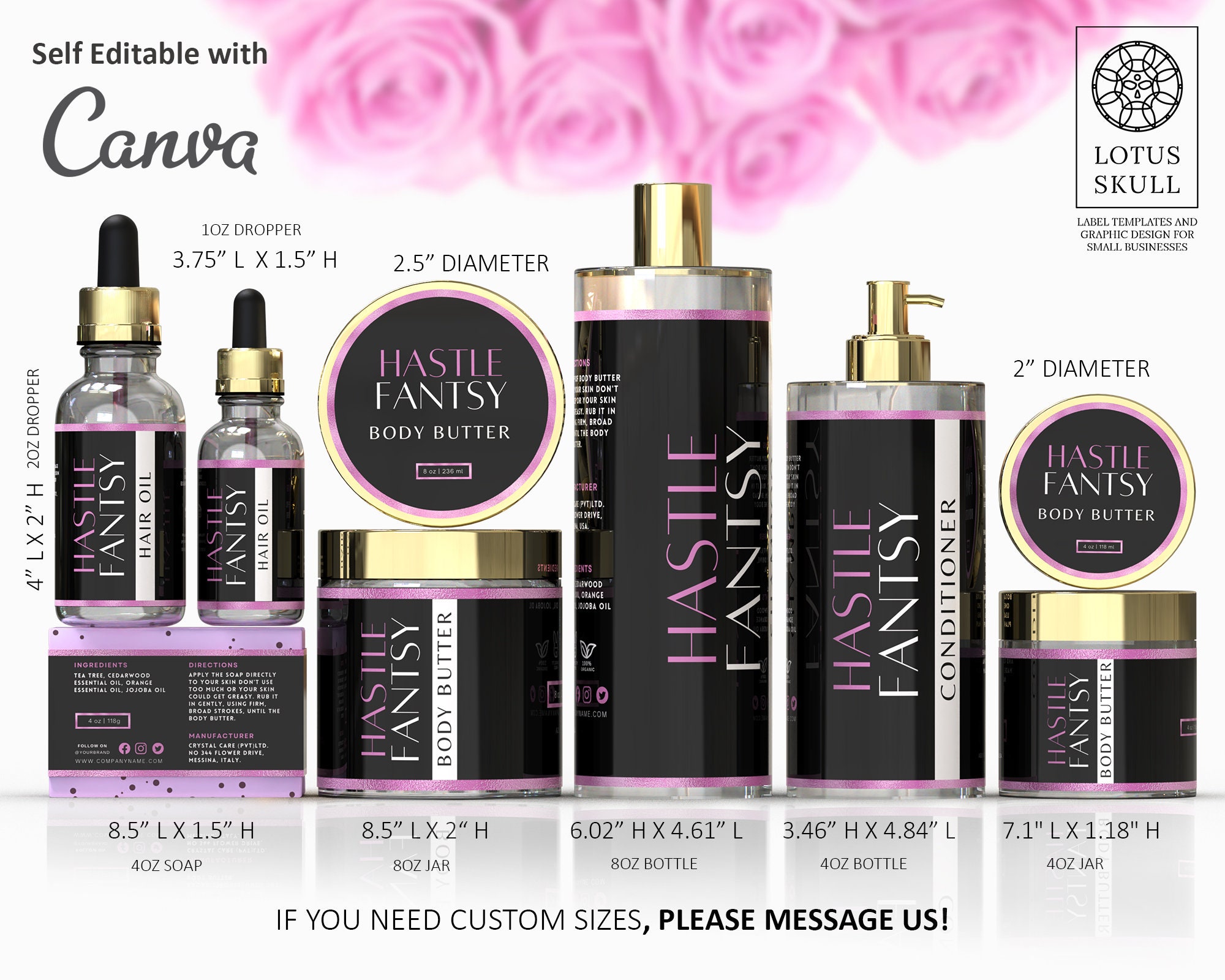 DIY Black Pink Rose Label Template Body Butter Labelsjar - Etsy