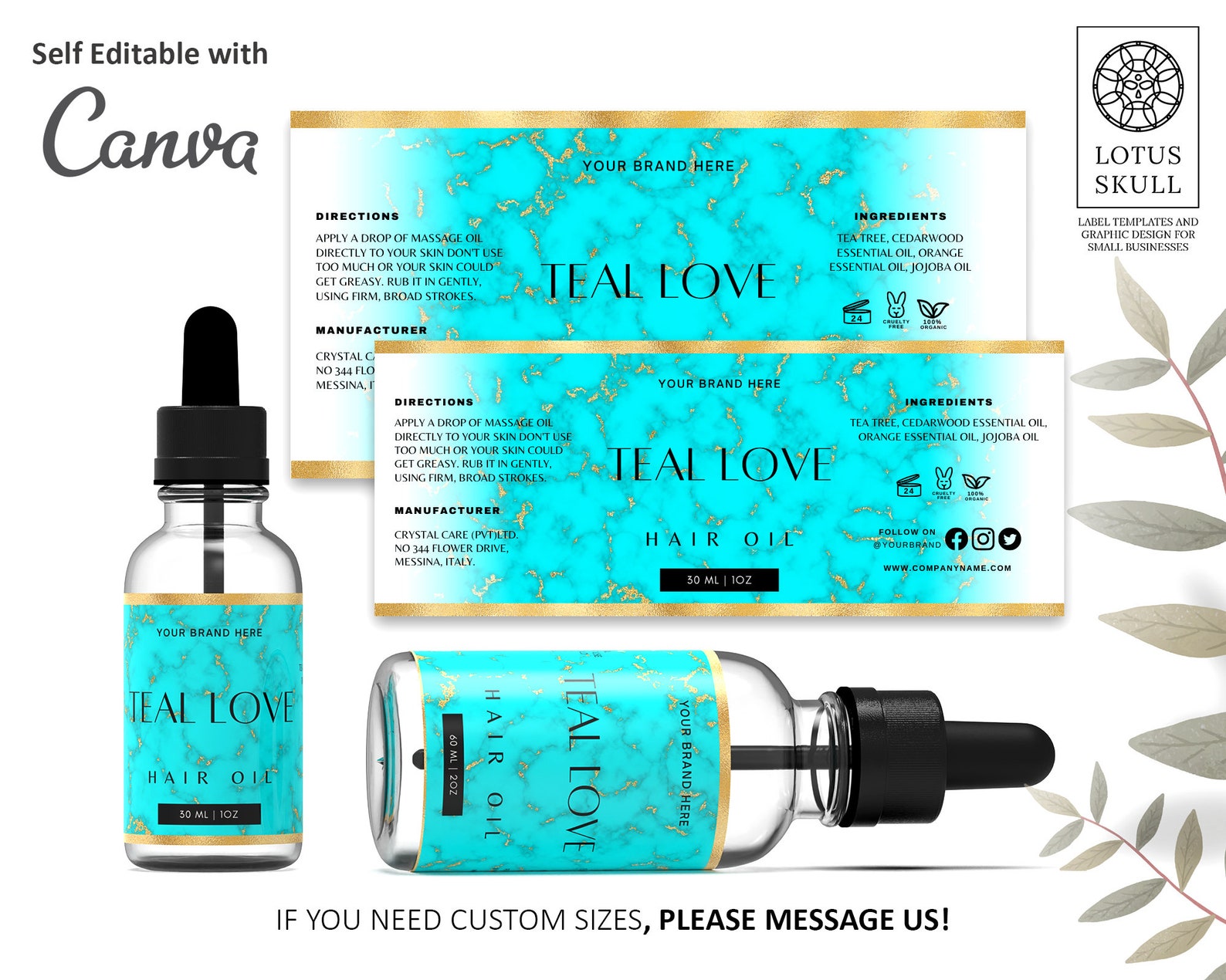 Editable Teal Blue Gold and Marble Label Template - Etsy