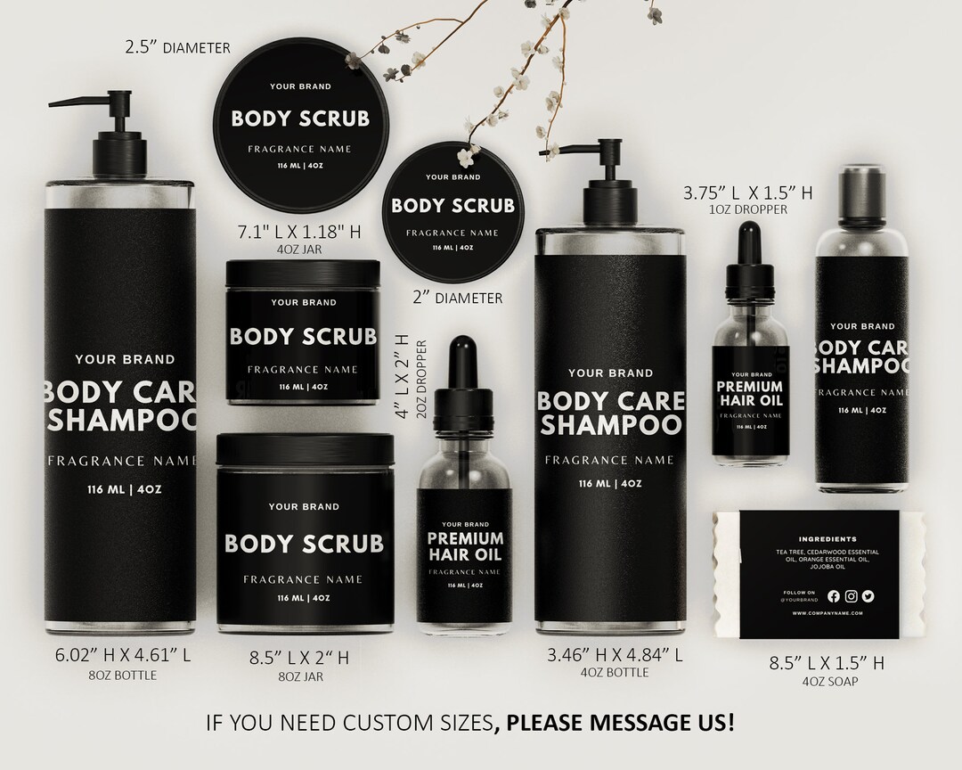 Canva Black Product Label Templates - Body Butter Labels , 8oz Jar ...