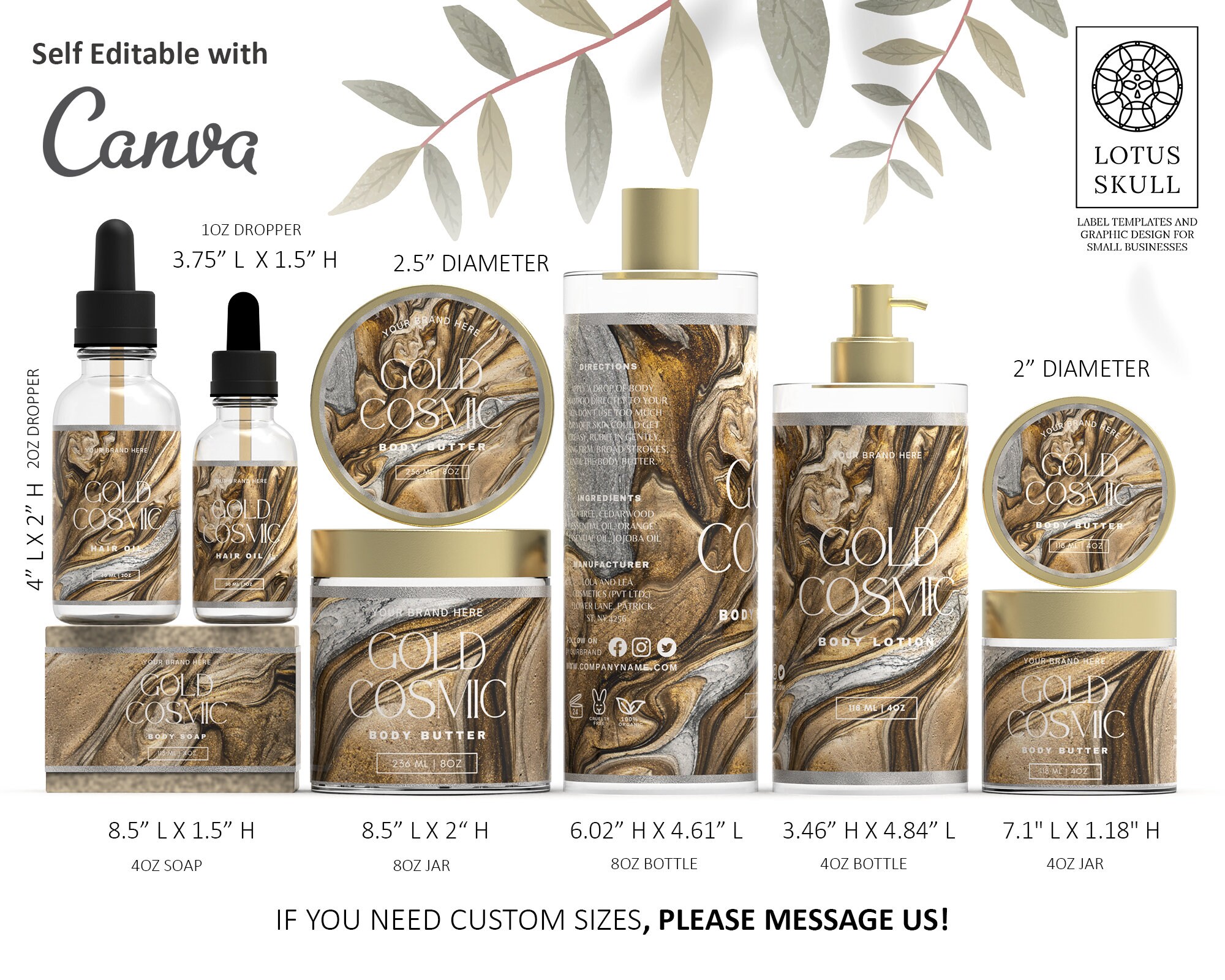 Editable Gold Silver Cosmetic Label Templates Body Butter,sugar Scrub ...