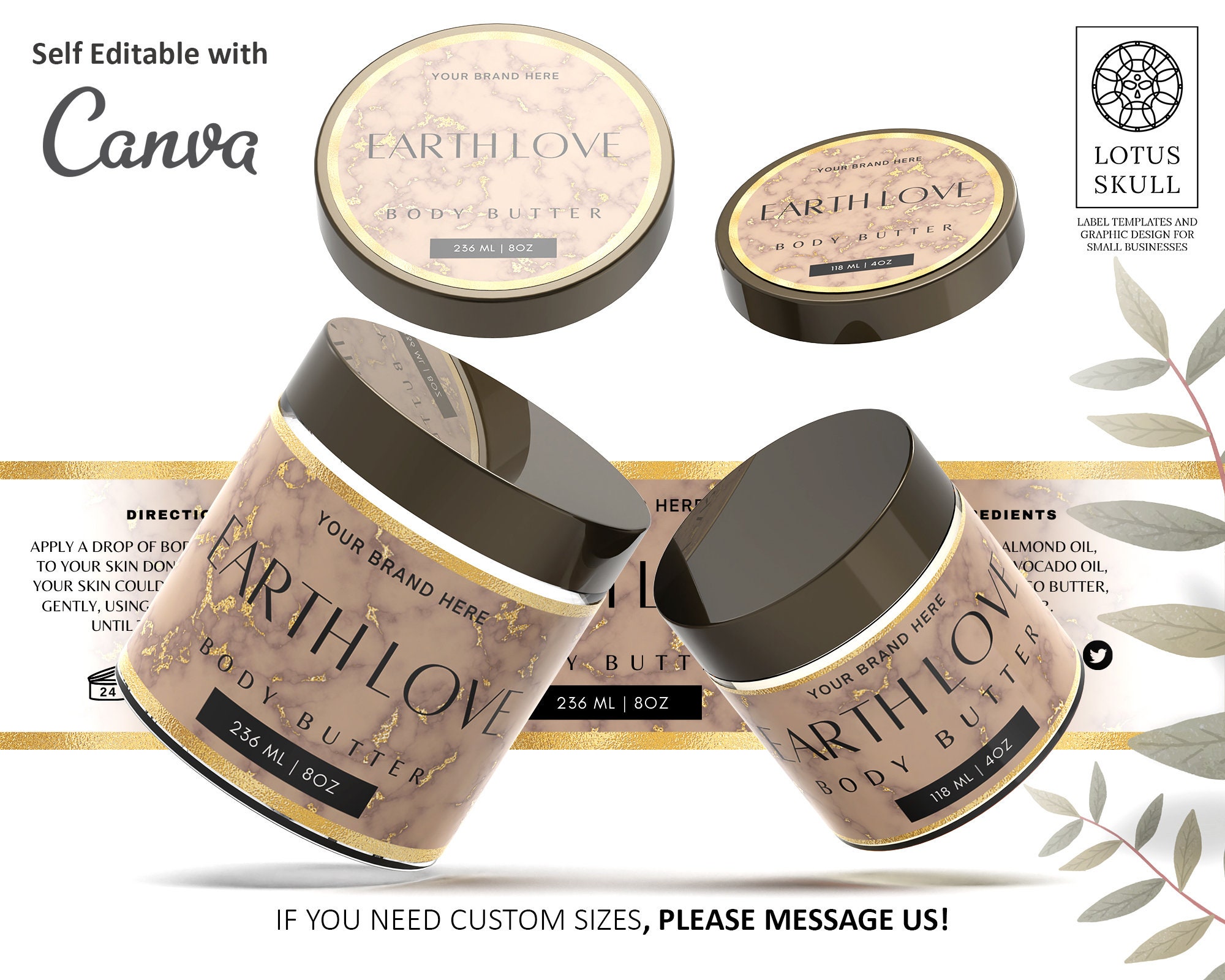 Editable Brown Gold Glitter Marble Label Template Whipped - Etsy