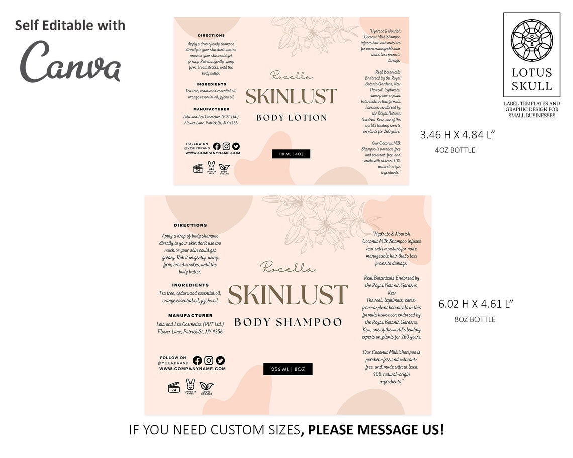 Editable Rose Gold Cosmetic Label Template Body Butter - Etsy