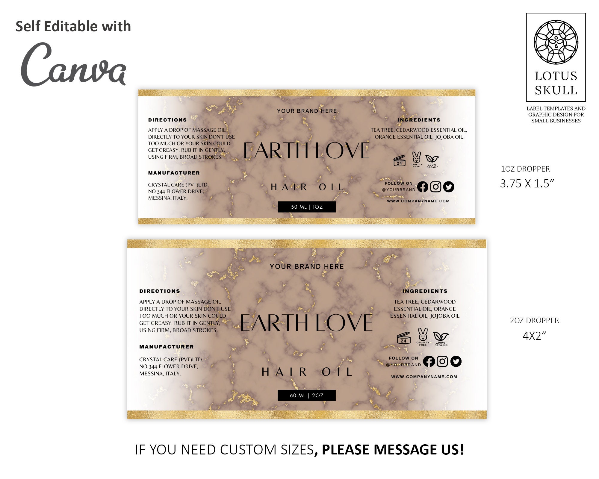 Editable Brown Gold Glitter Marble Label Template Whipped - Etsy