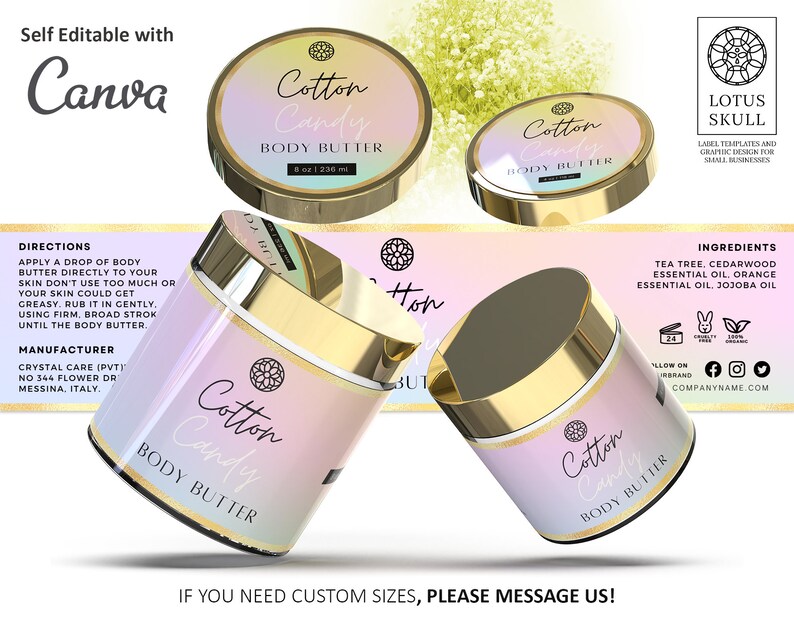 Colorful Rainbow Label Template Body Butter Labelsskincare | Etsy