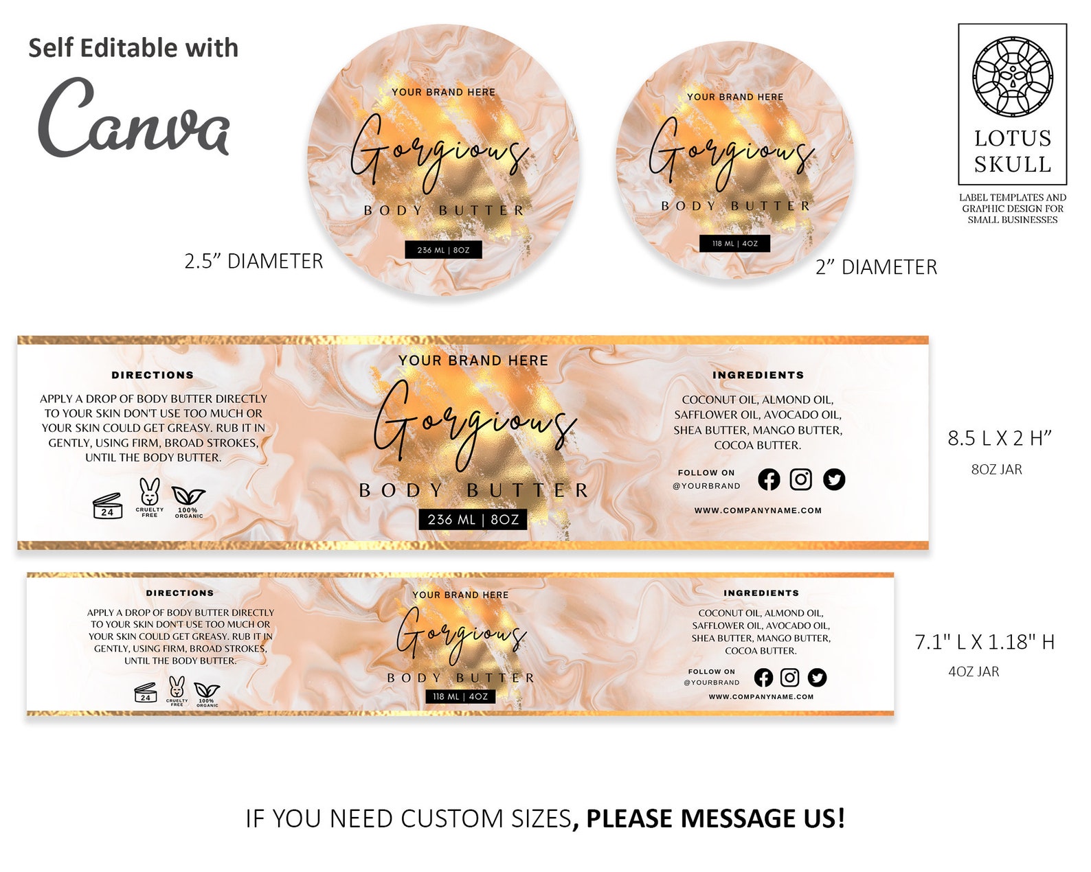 Editable Gold Peach Cosmetic Label Templates Body - Etsy