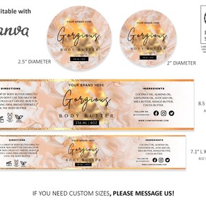 Editable Gold Peach Cosmetic Label Templates - Body Butter,sugar Scrub ...