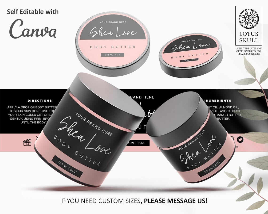 Black Rose Gold Label Template Body Butter Labels Bottle - Etsy