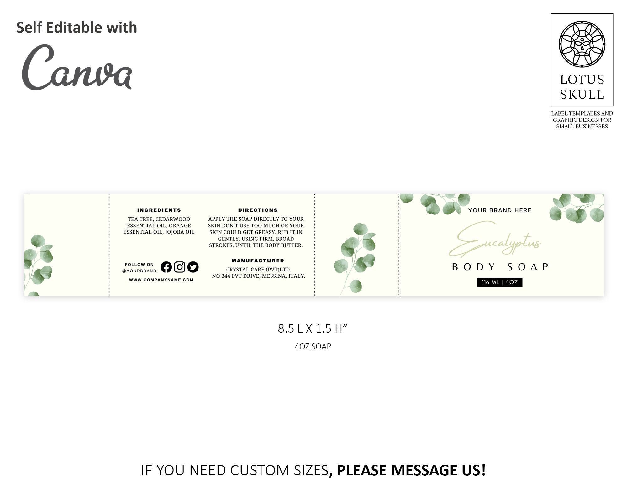 Editable Eucalyptus Label Template Body Butter Dropper | Etsy