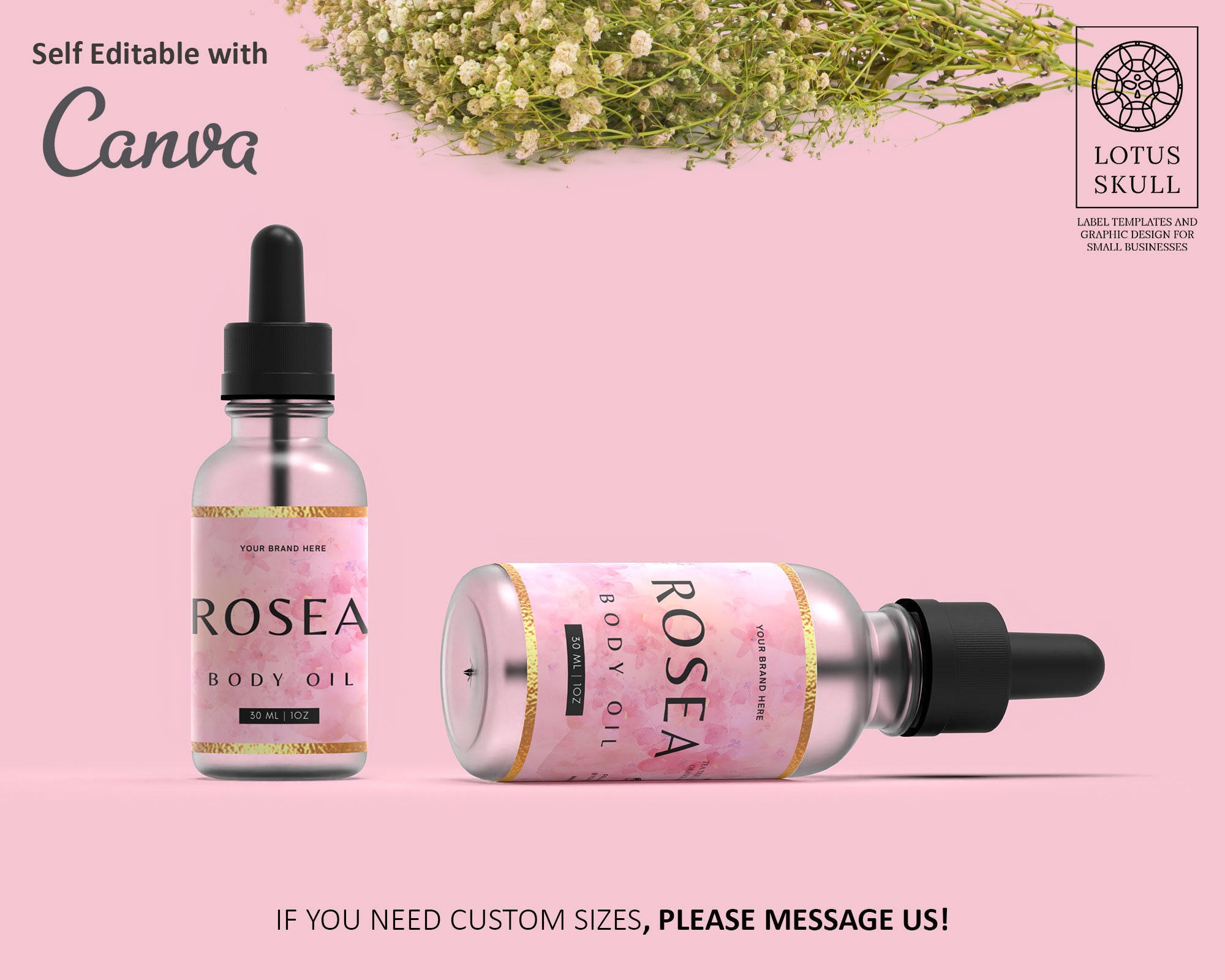 Editable Pink Rose Label Templates Body Butter Product Labels, Skincare ...