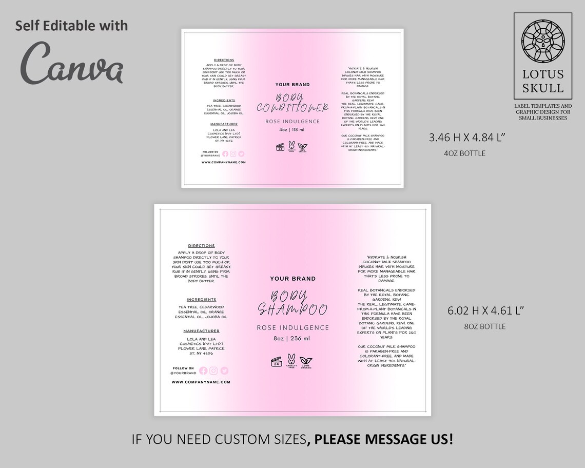 Editable Pink Cosmetic Label Templates Body Butter - Etsy