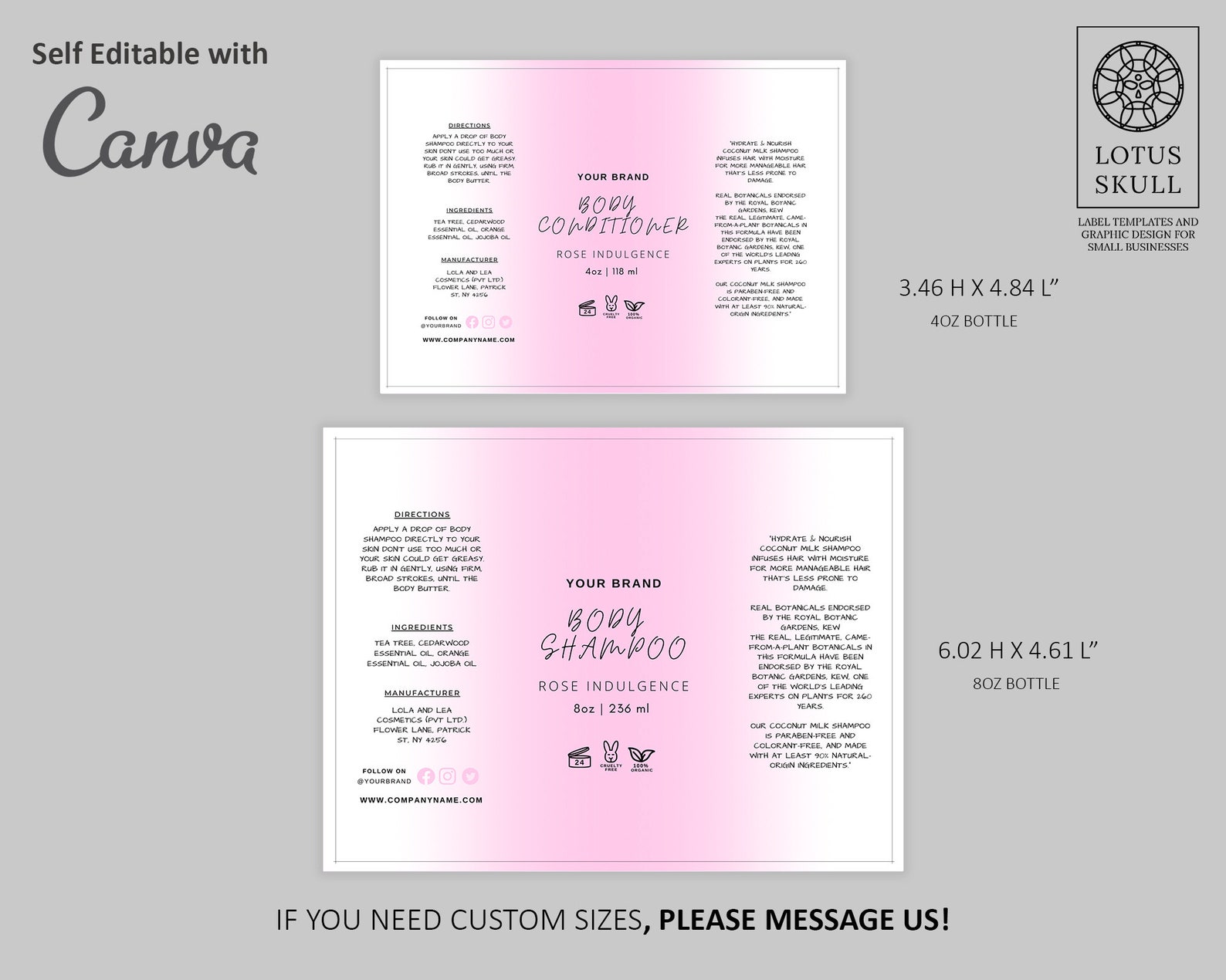 Editable Pink Cosmetic Label Templates Body Butter - Etsy