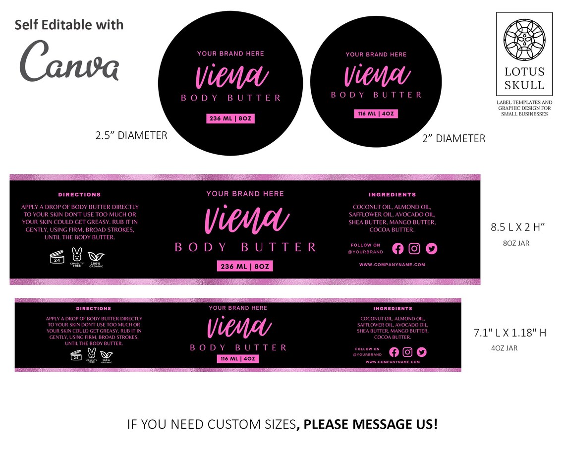 Editable Hot Pink Skincare Labels Template Body Butter | Etsy