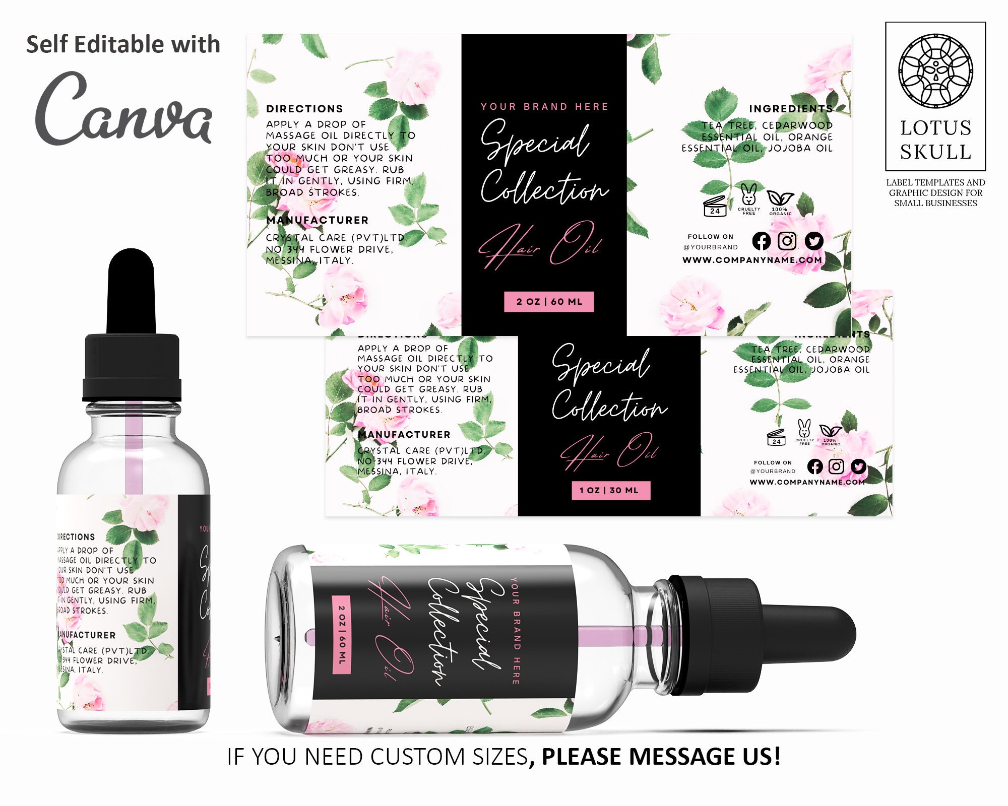 Editable Rose Label Template Skincare,product Labels,body Butter,sugar ...