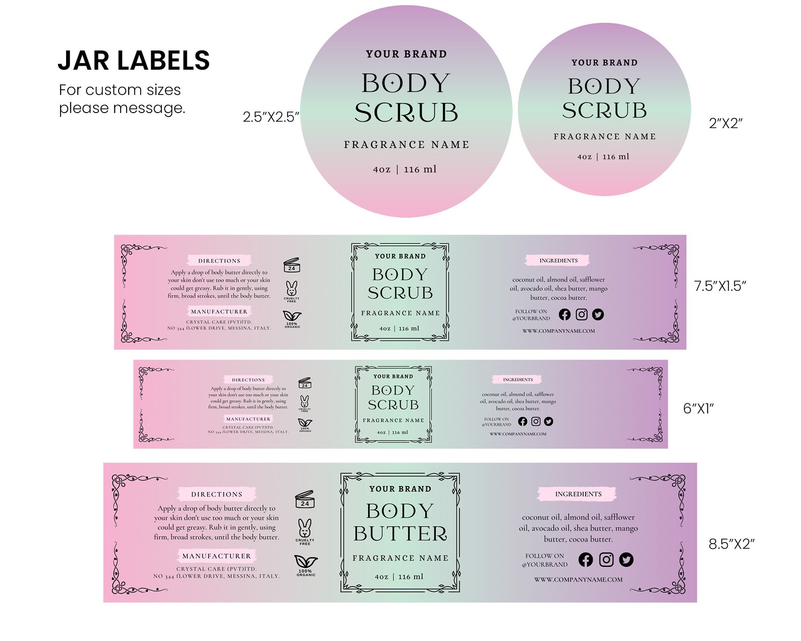 DIY Rainbow Floral Gothic Body Butter Label Template - Etsy