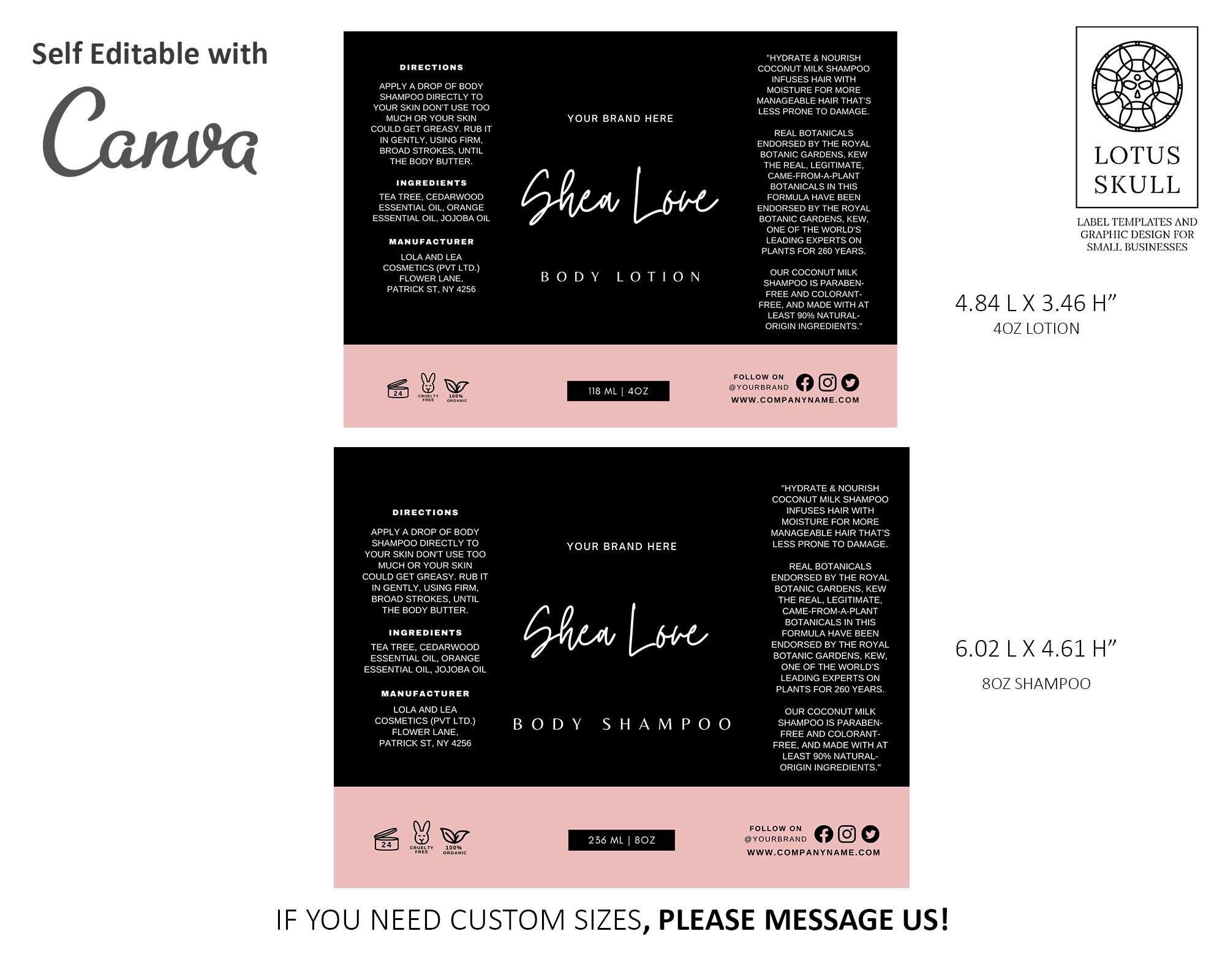 Black Rose Gold Label Template Body Butter Labels Bottle - Etsy