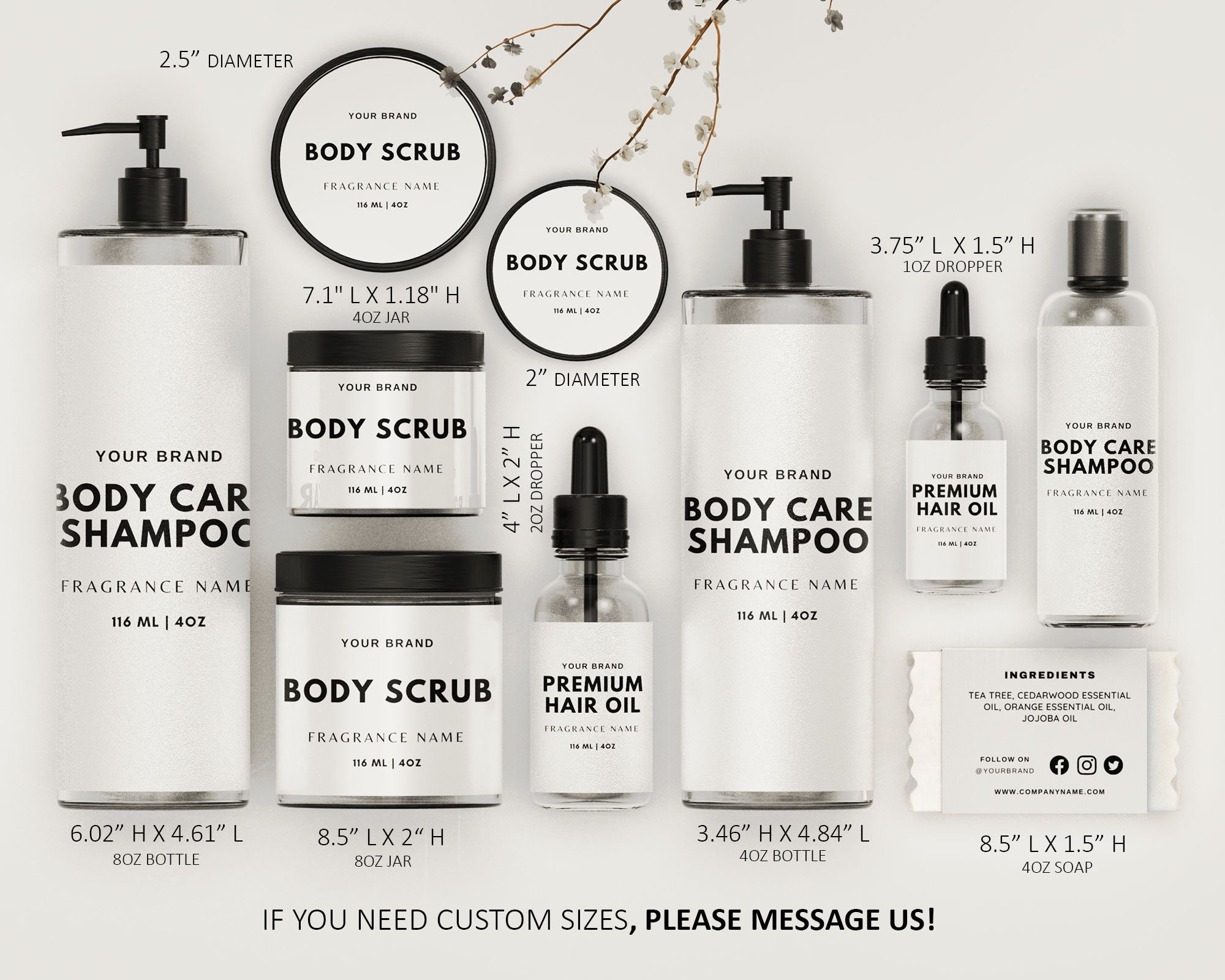 Editable Minimal White Beauty Products Labels 4 Oz Jar Labels,8oz ...