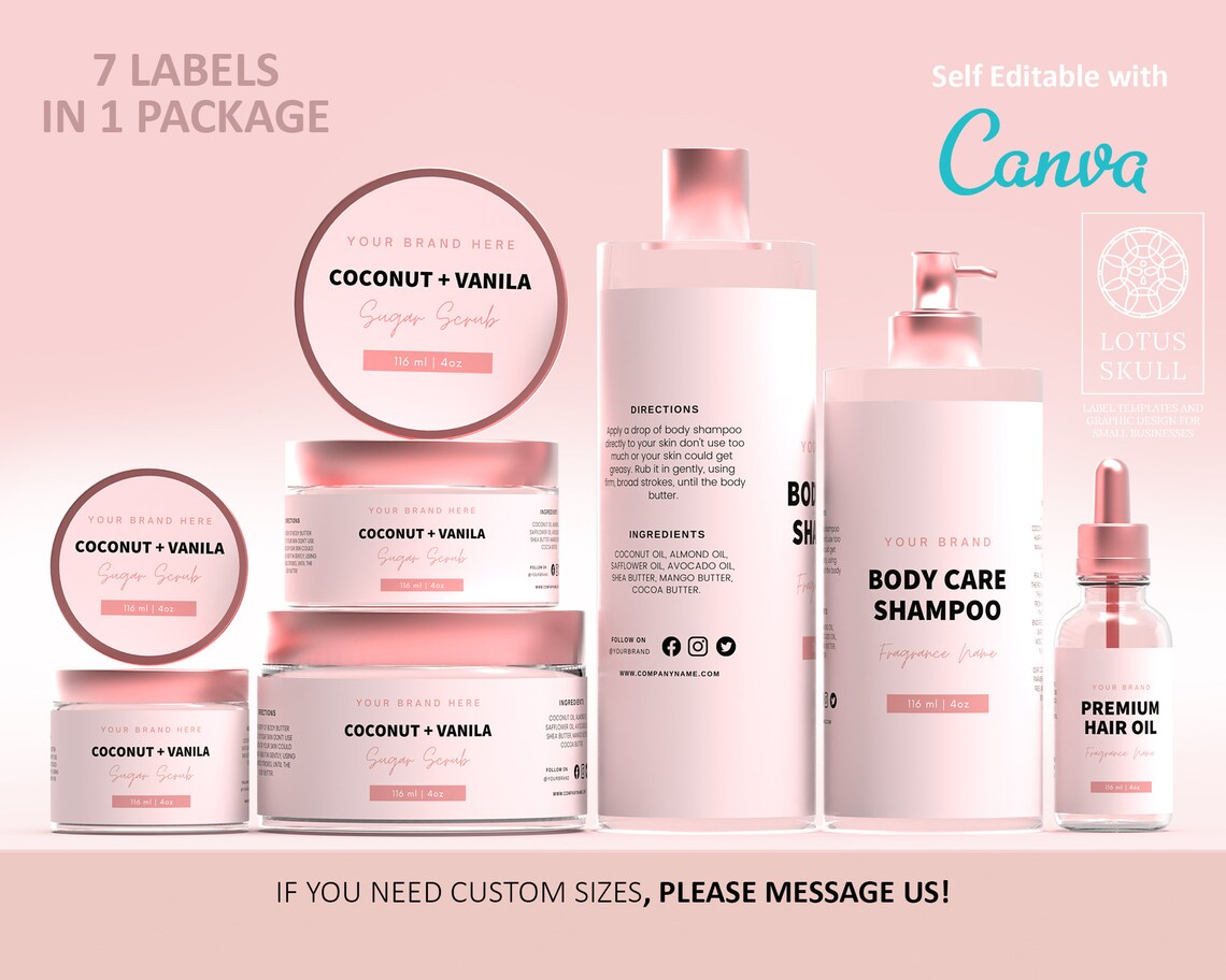 Editable Rose Gold Skincare Label Templates Body - Etsy