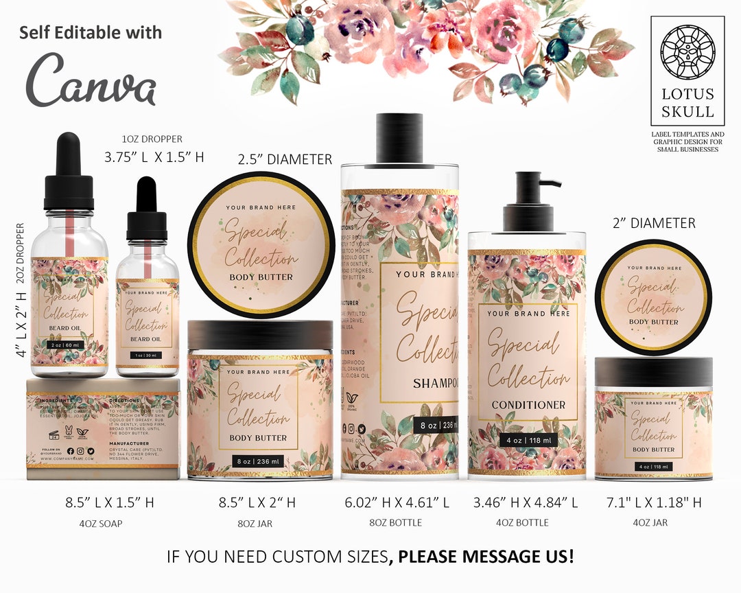 Editable Gold Floral Label Template - Peach,rose Gold,body Butter ...