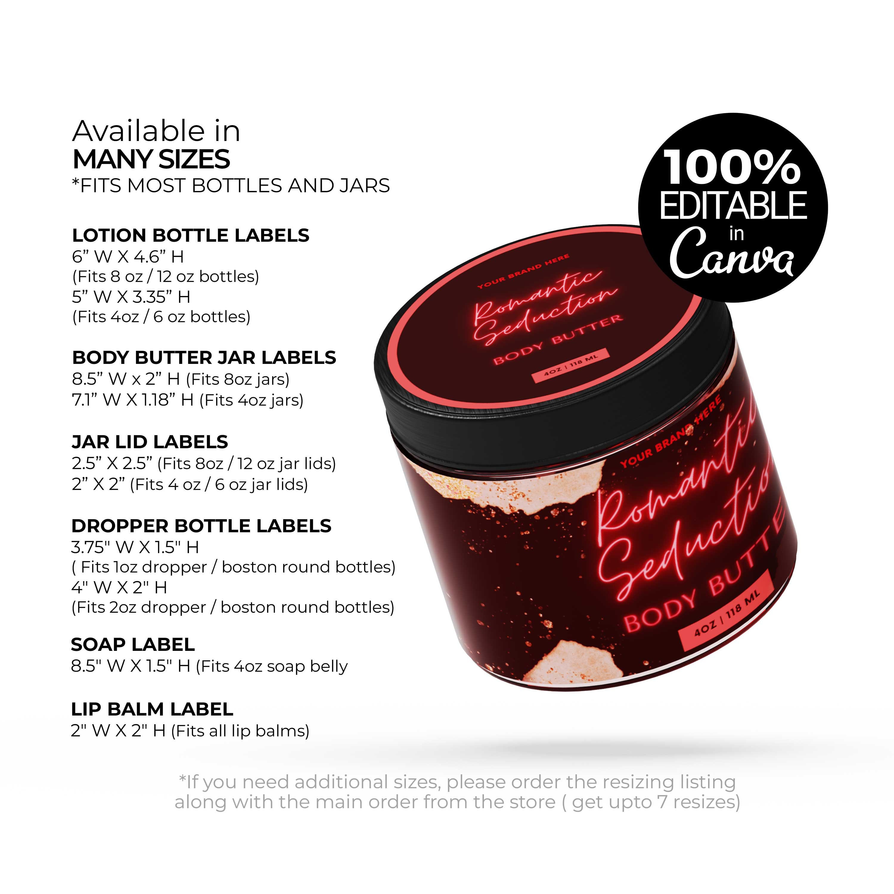 DIY Red Valentine Love Label Template Body Butter, Sugar Scrub, Dropper ...