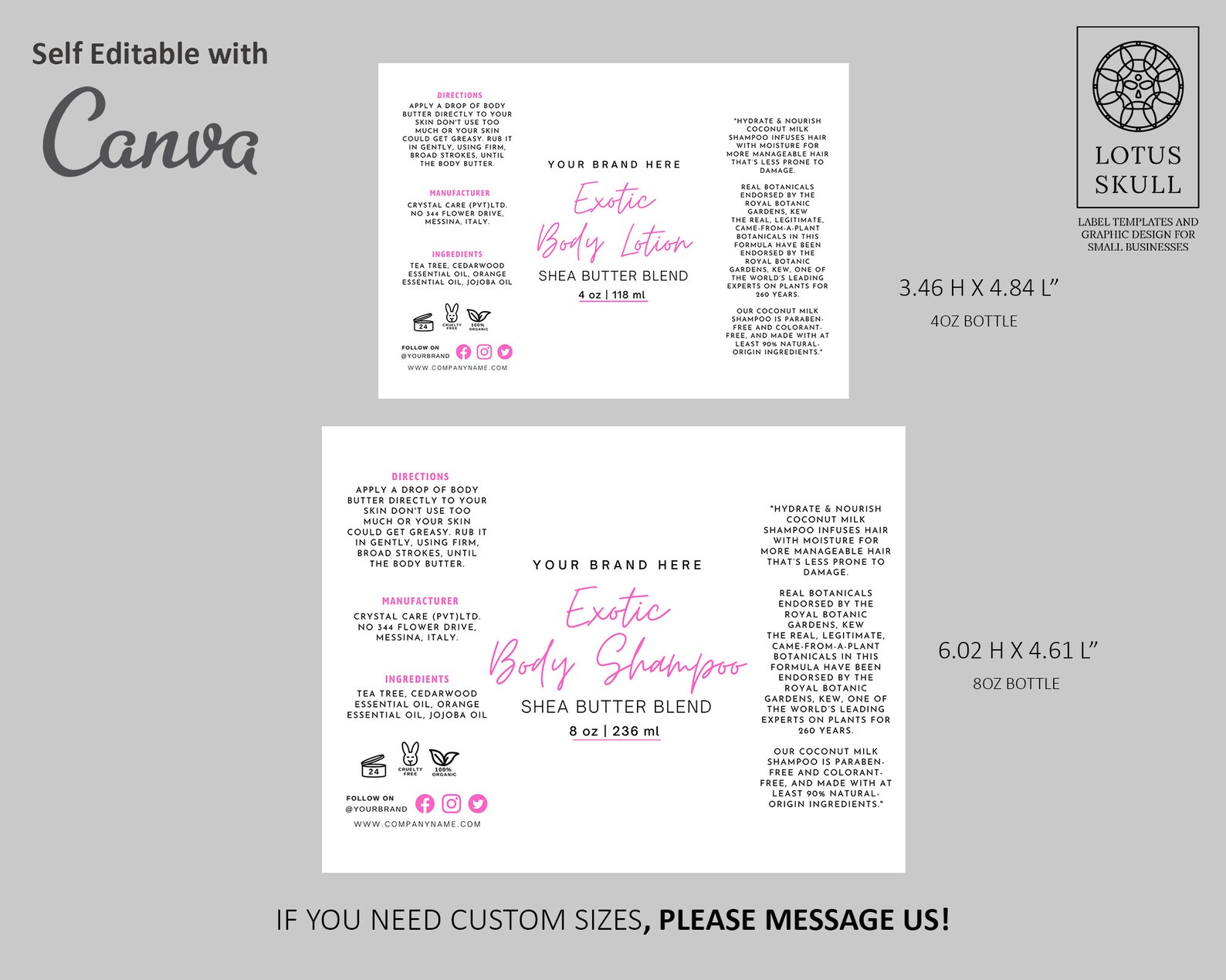 DIY Editable Pink and White Cosmetic Label Template for Body | Etsy