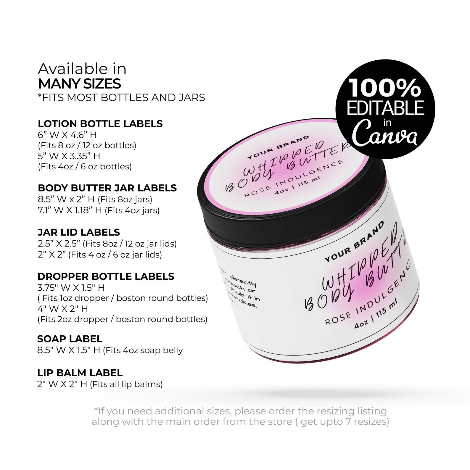 Editable Pink Cosmetic Label Templates Body Butter, Essential Oil,jar ...