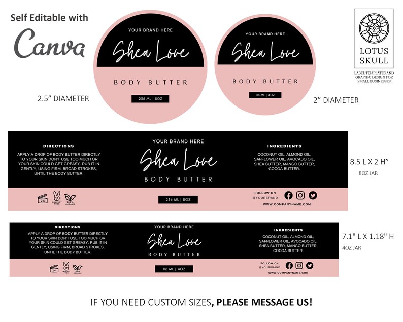 Black Rose Gold Label Template Body Butter Labels Bottle - Etsy