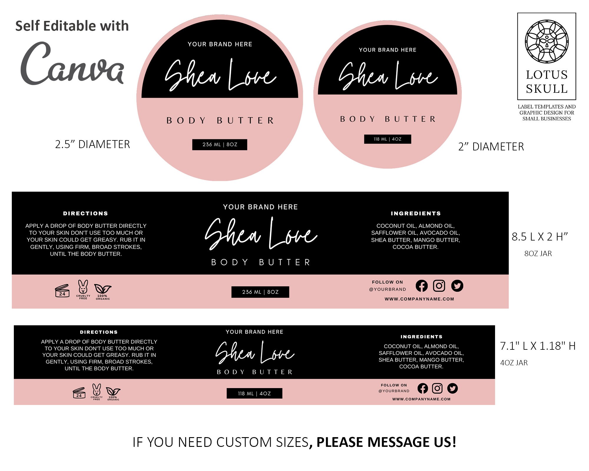 Black Rose Gold Label Template Body Butter Labels Bottle - Etsy