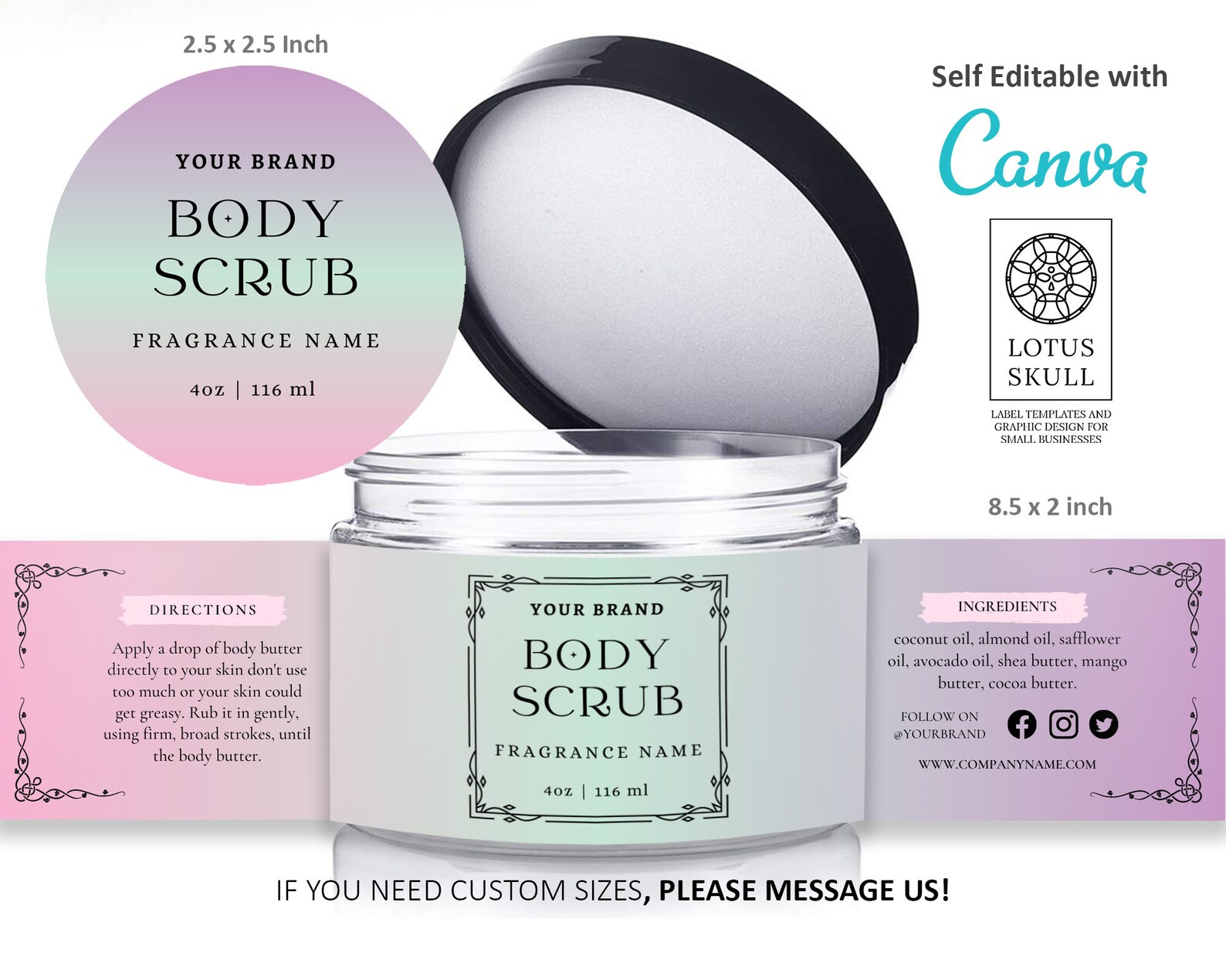 Rainbow Floral Unicorn Body Butter Label Template - Shea Butter, 4 Oz ...